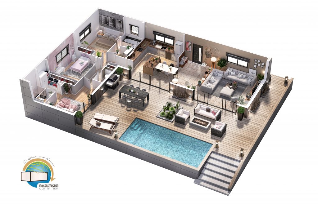 Maison container 100 m² prix | Modèle Jade 110 m² clé en main